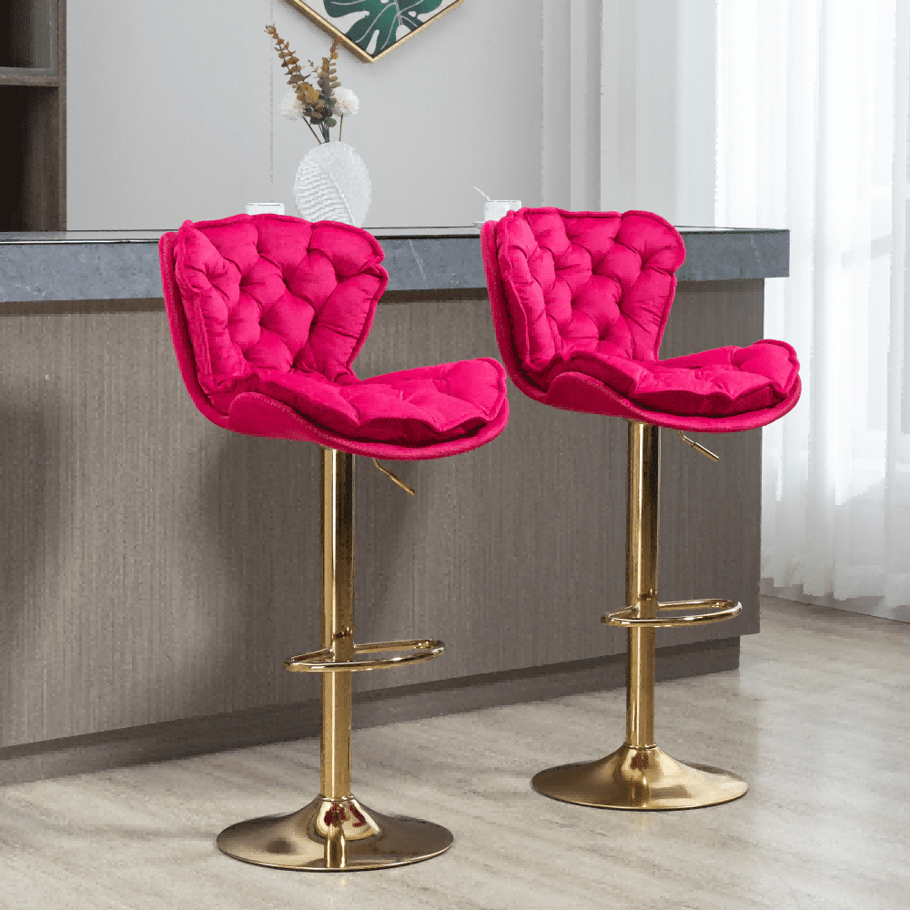 Modern Velvet Tufted Kitchen Stool with Golden Base, Swivel Bar Stools ...
