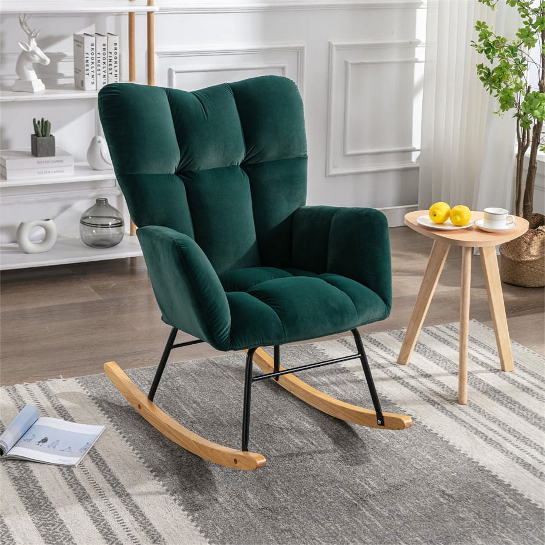 Modern Velvet Tufted Upholstered Rocking Chair Indoor, Rocker Chair ...