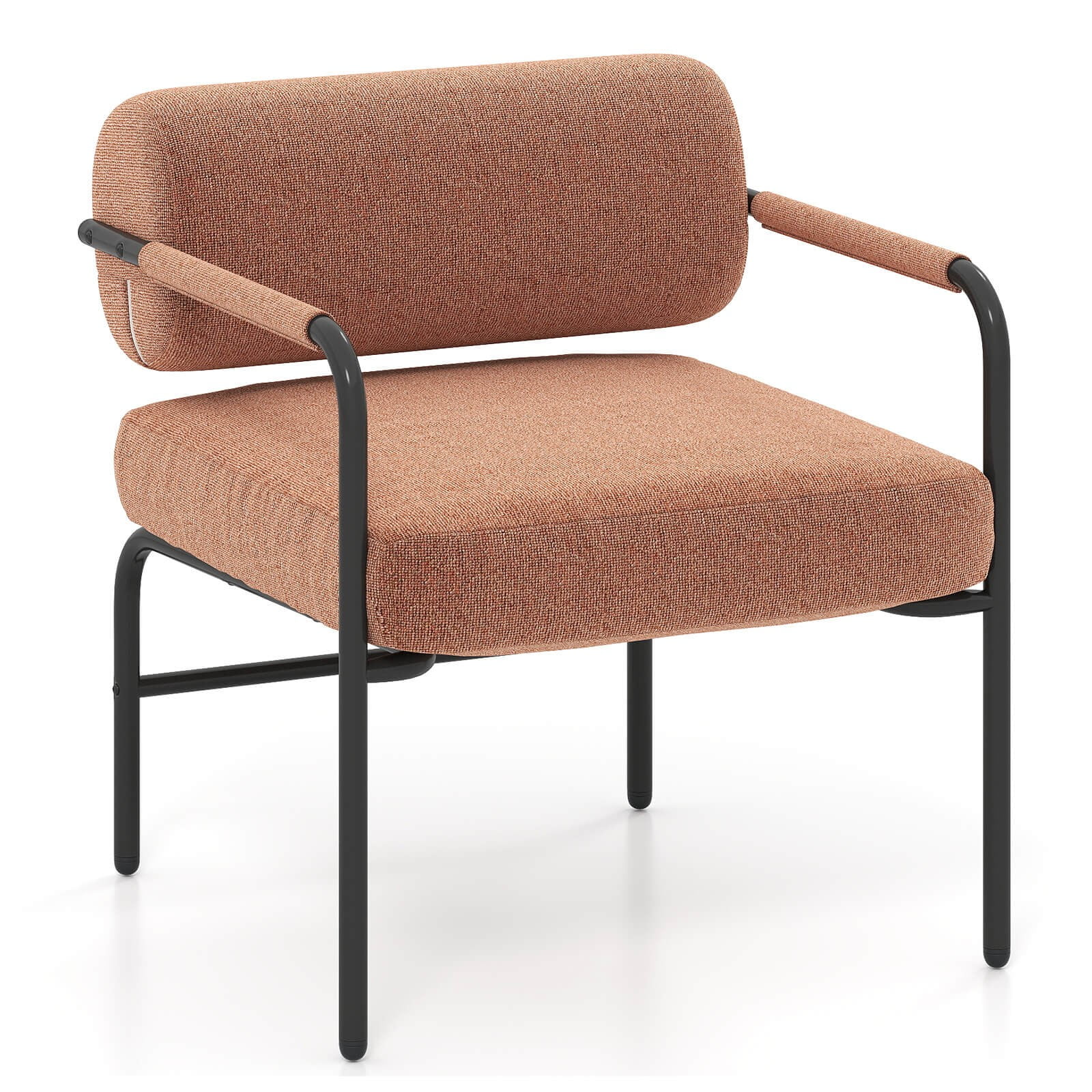 Modern Velvet Upholstered Accent Chair w/Cylindrical Backrest & Metal ...