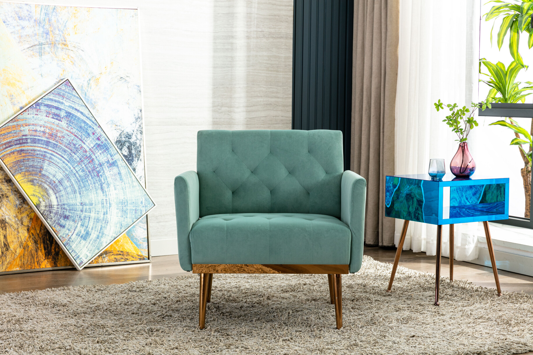 Modern Velvet Upholstered Accent Chair with Rose Golden Feet，Arm Chair ...