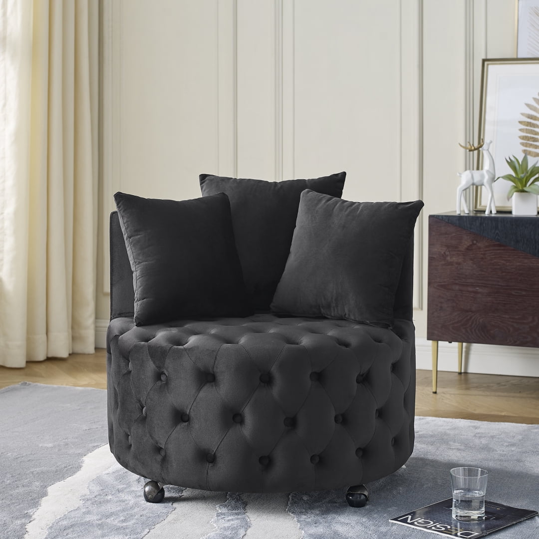 Modern Velvet Upholstered Armless Swivel Chair with 3 Pillows, Button ...