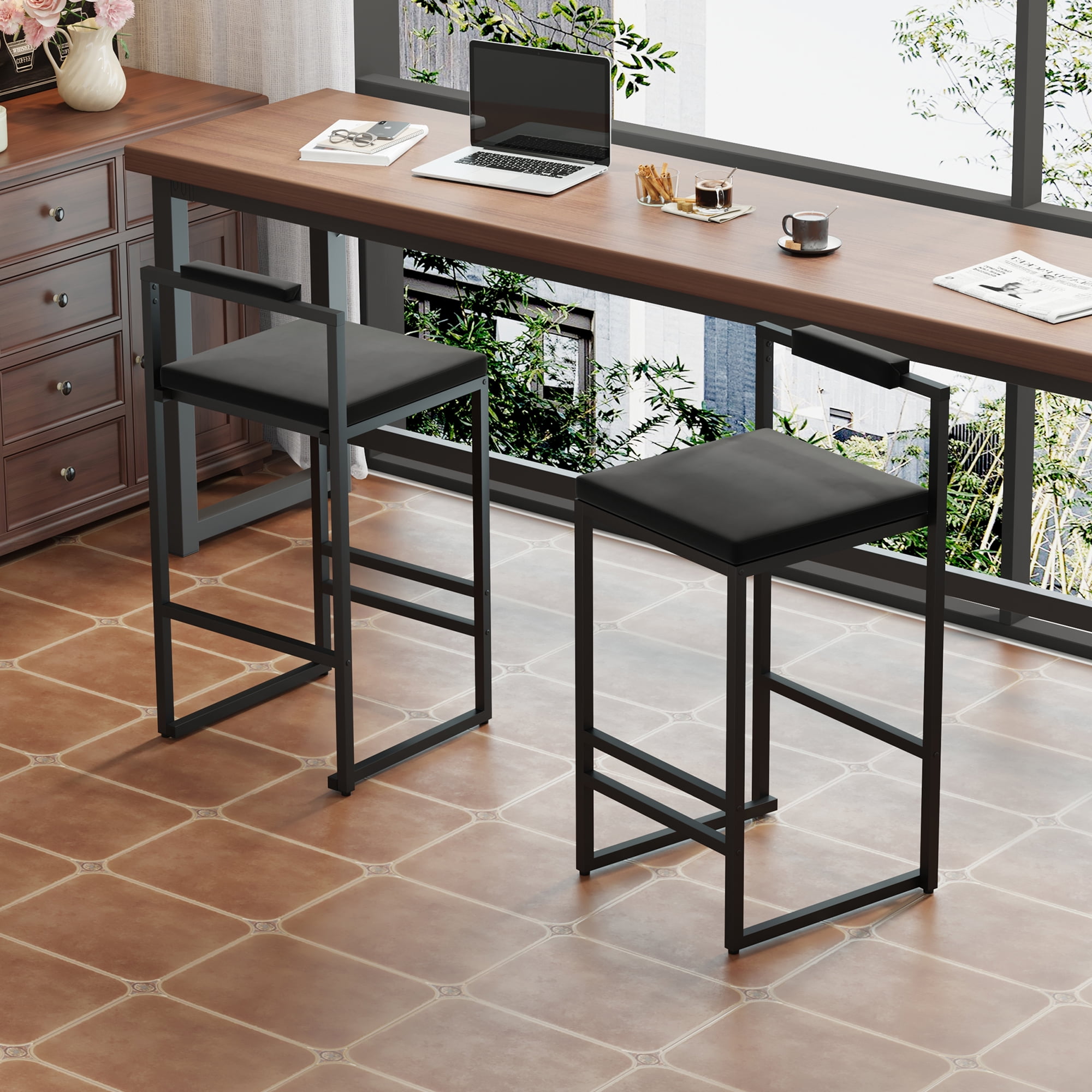Modern Velvet Upholstered Bar Stools Set of 2 Counter Height Dining ...