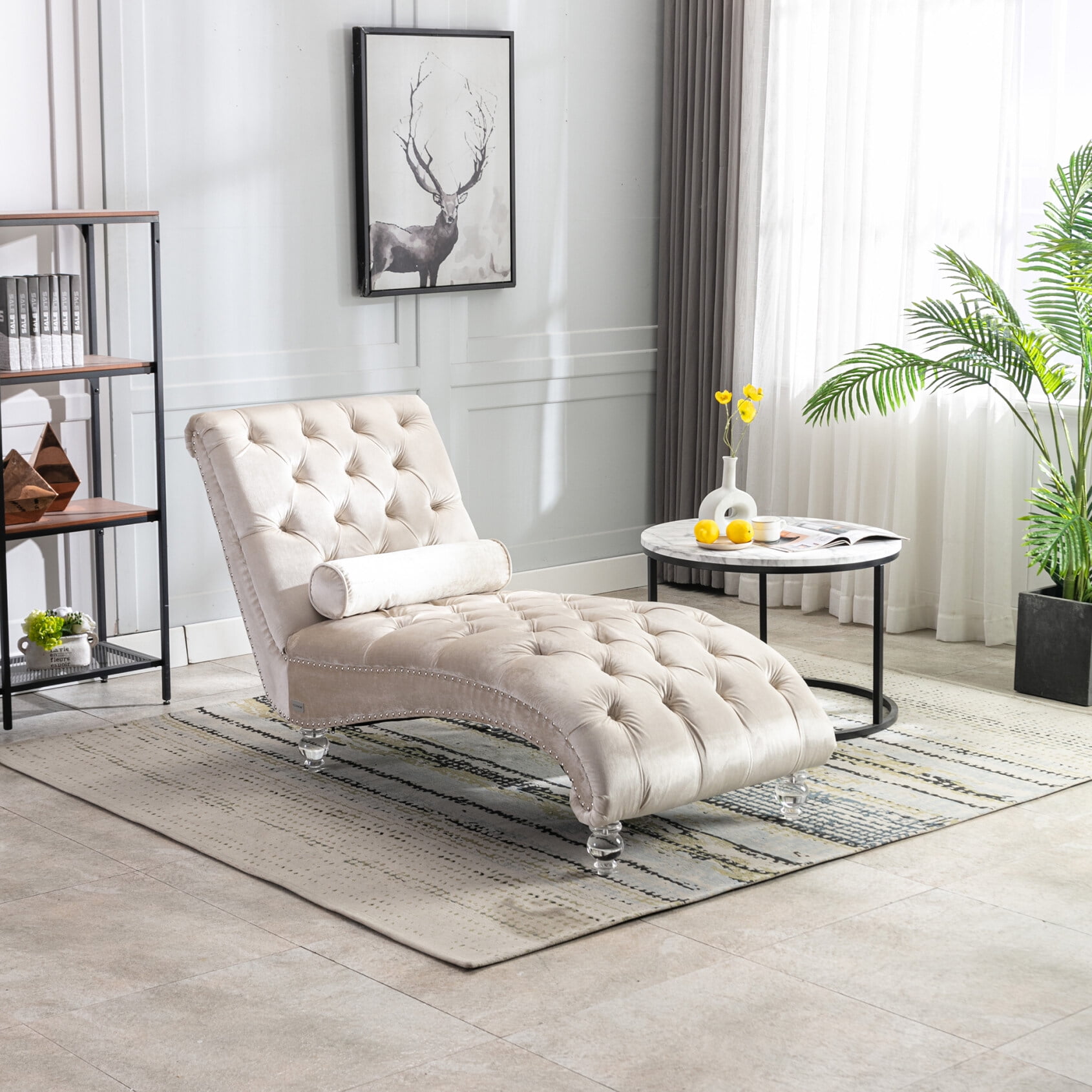 Modern Velvet Upholstered Chaise Lounge Chair with Ergonomic S-Shape ...