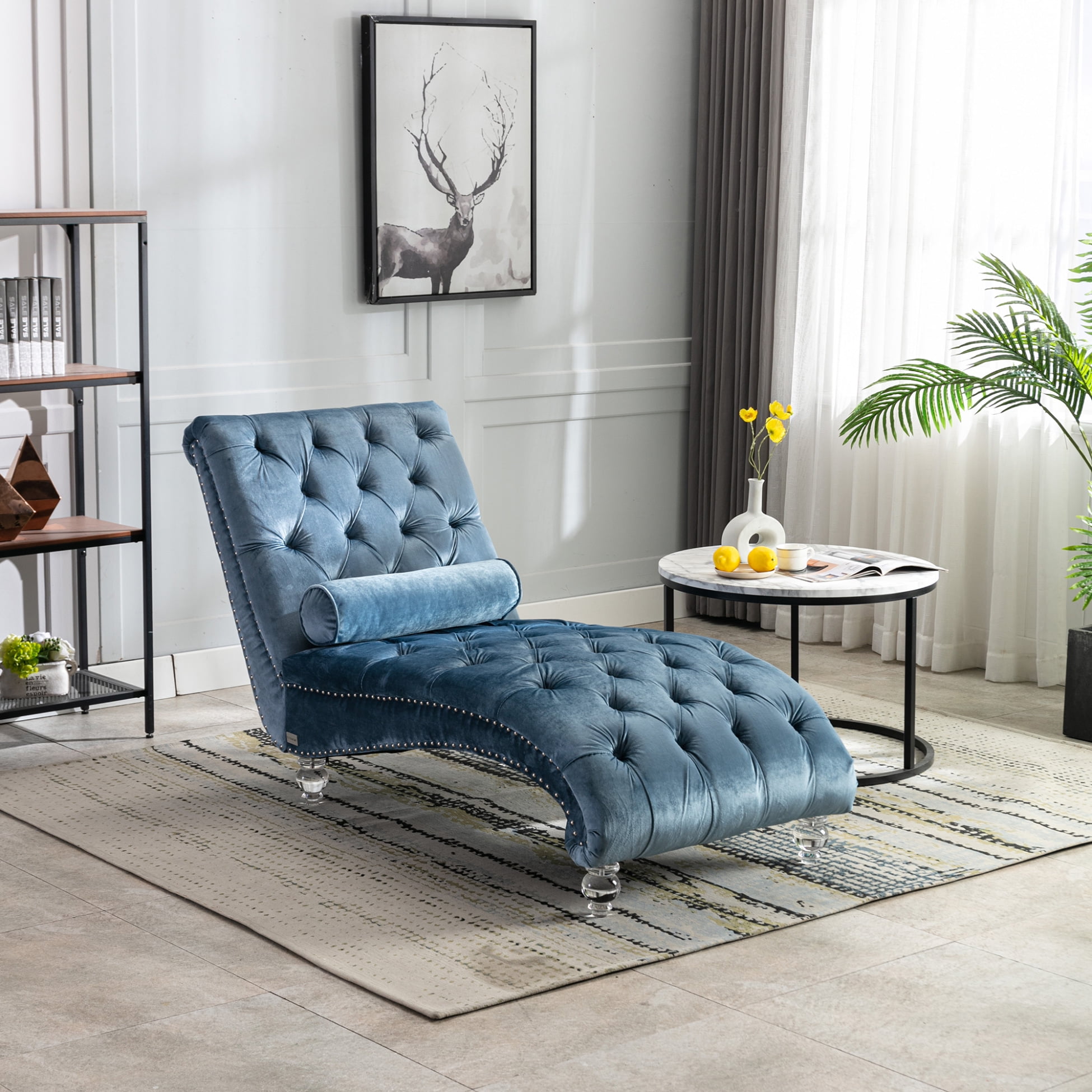 Modern Velvet Upholstered Chaise Lounge Chair with Lumbar Pillow ...