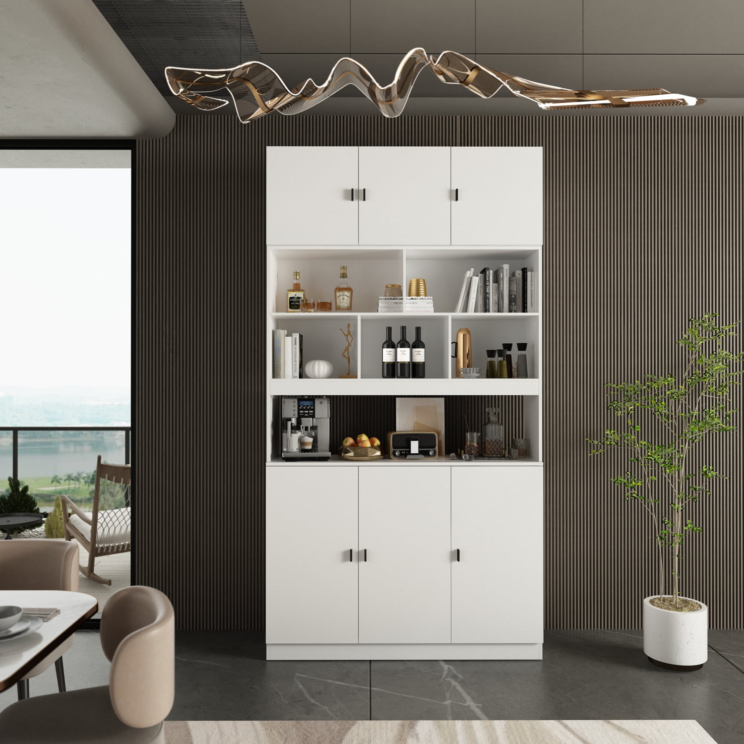 Modern Versatile Storage Cabinet Set, White 6-Door Bookcase Display ...