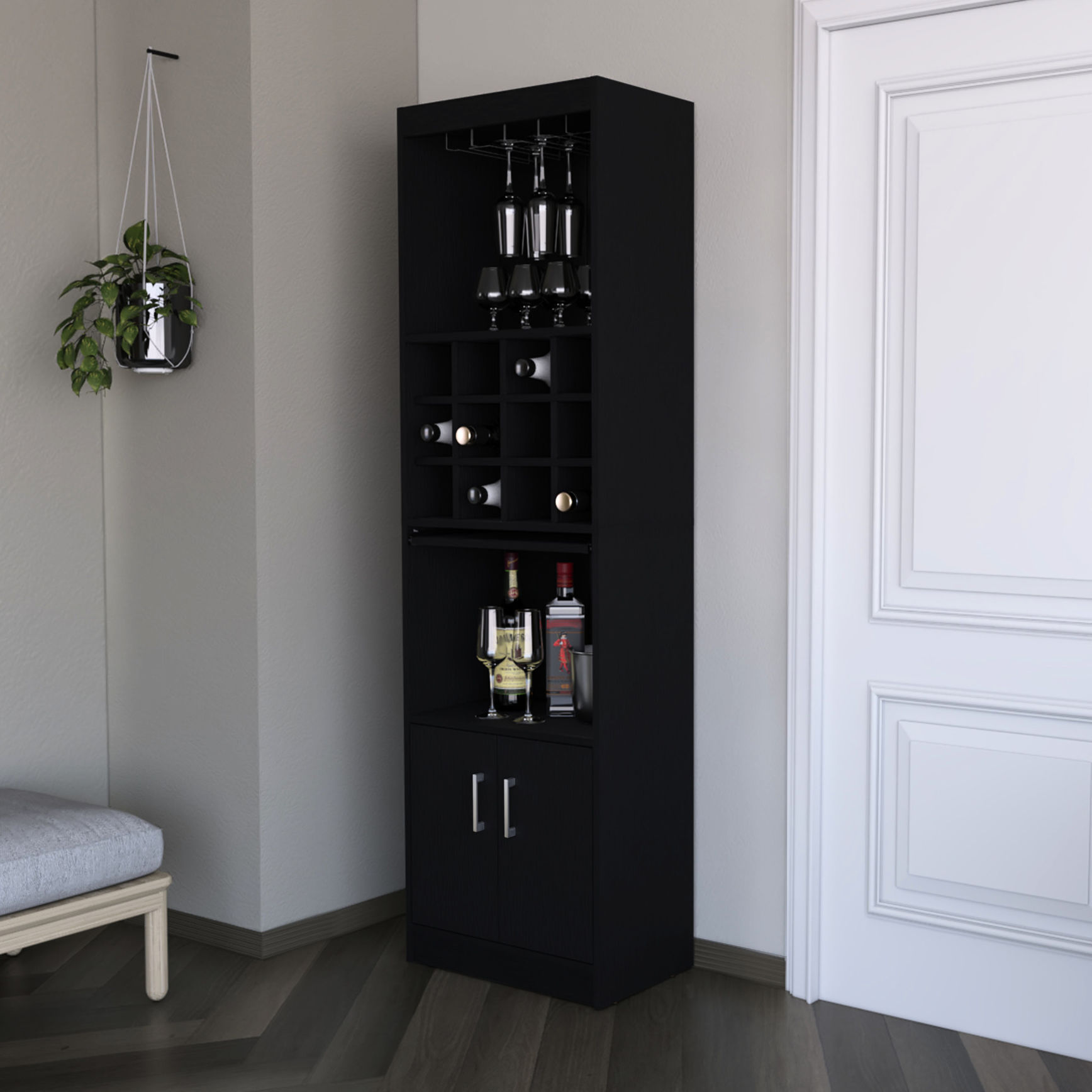 Modern Vertical Bar Cabinet - Wine Storage & Open Storage Space ...