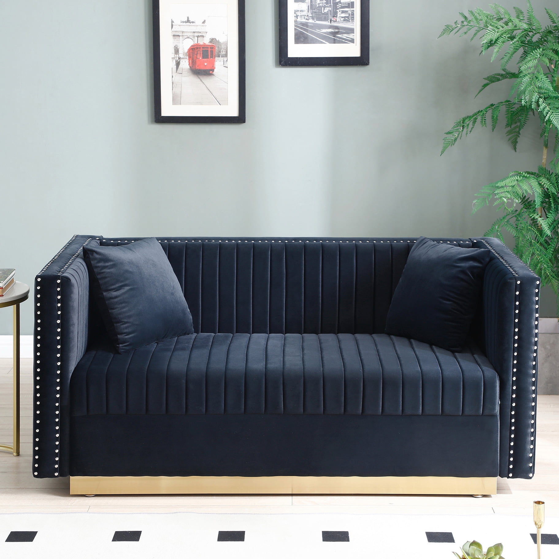 Modern Vertical Channel Couch - Velvet For Living Room Apartment, Black ...