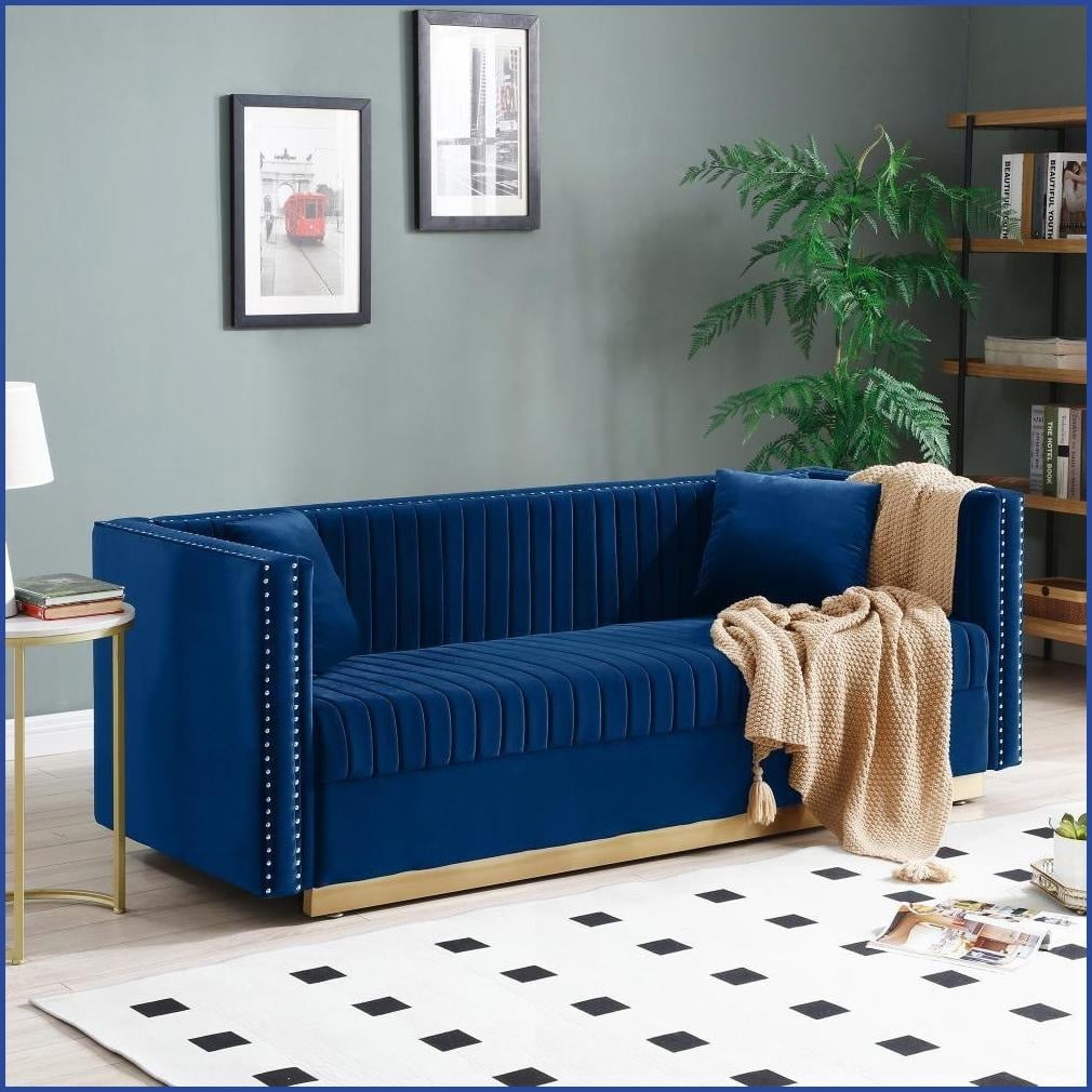 Modern Vertical Channel Tufted Velvet Sofa with Pillows – Solid Wood ...