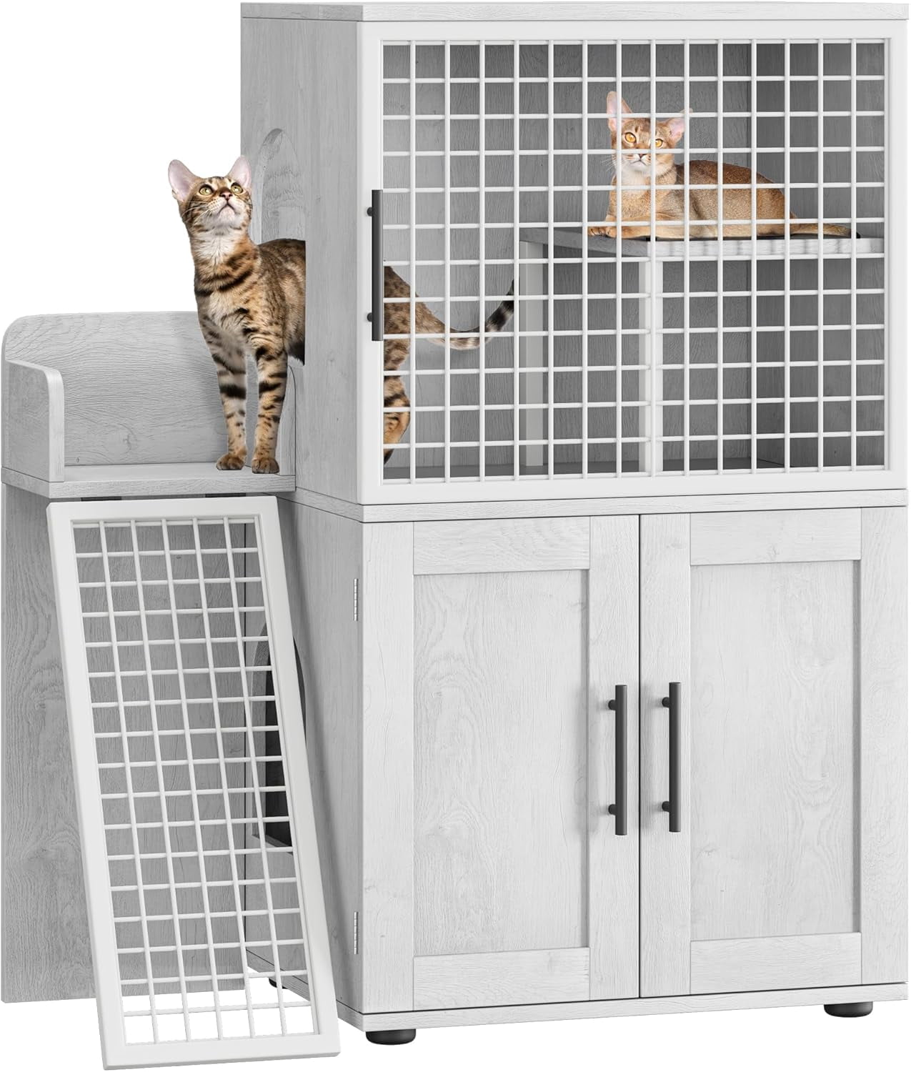 Modern Villa Cat Litter Box Enclosure with Platform: Double-Layer ...