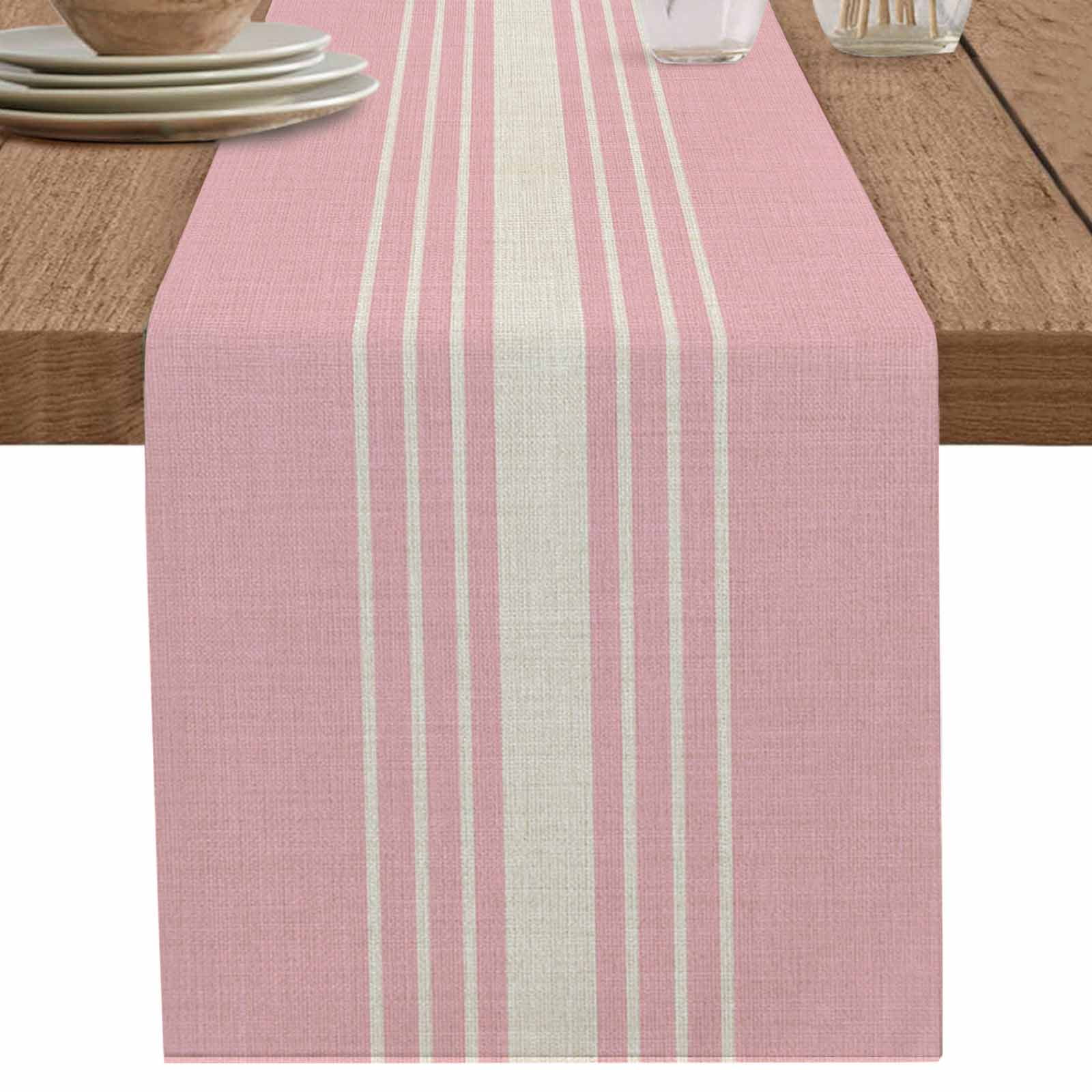 Modern Vintage Stripe on Linen Table Runner-70 Inch Long Pink ...