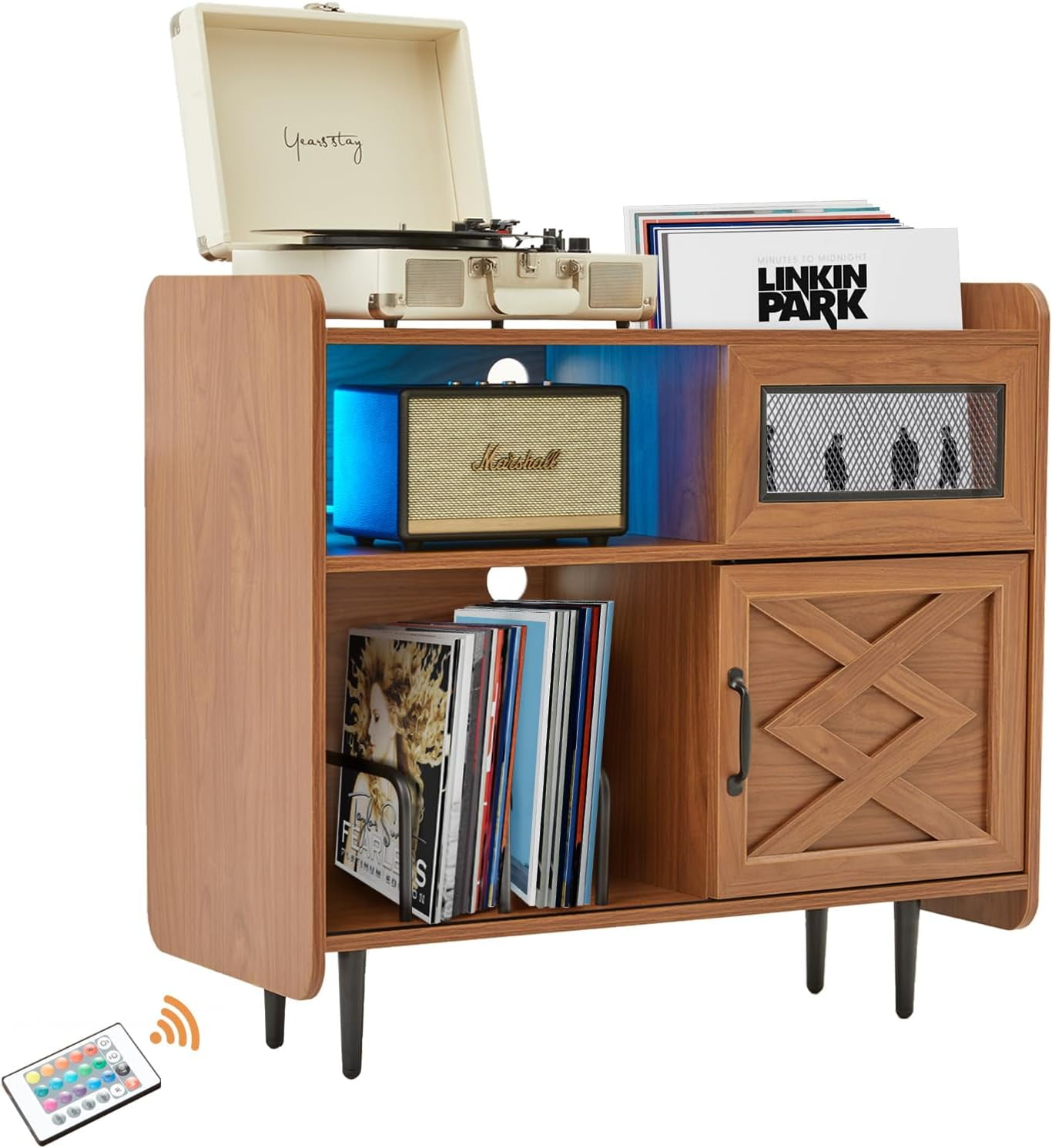 Modern Vinyl Record Player Stand with Built-in Charging Hub & RGB ...