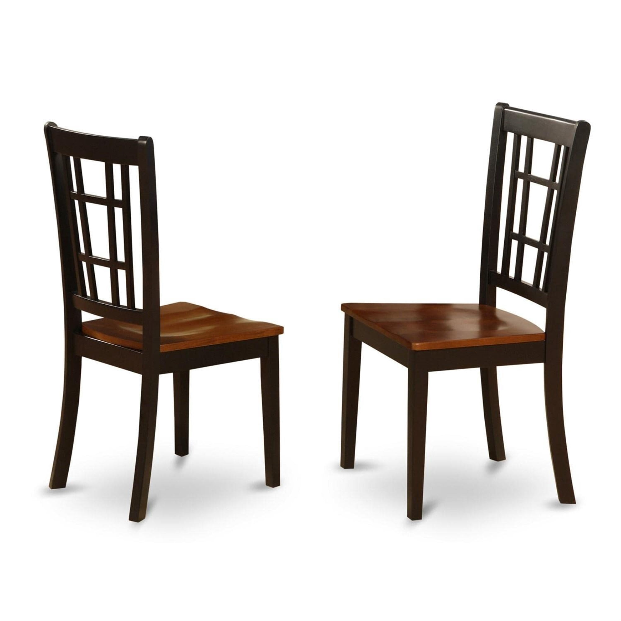 Modern Waffle Back Dining Chairs with Wooden Seat - Set of 2, Black ...
