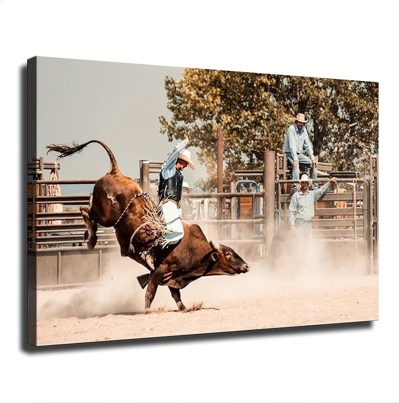 Modern Wall Art Cowboy Bull Riding Canvas Poster Wall Art Decor Print ...