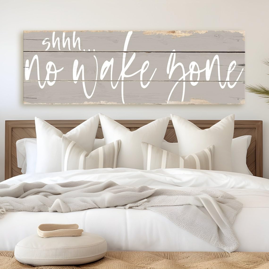 Modern Wall Art Print shhh... No Wake Zone Sign Poster Beige Wood ...