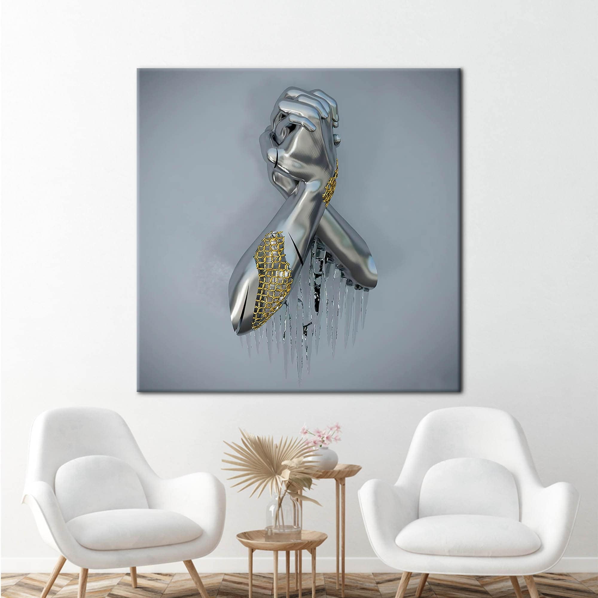 Modern Wall Art, Trendy Artwork, Metallic Hand Art Canvas, 3d Metallic ...