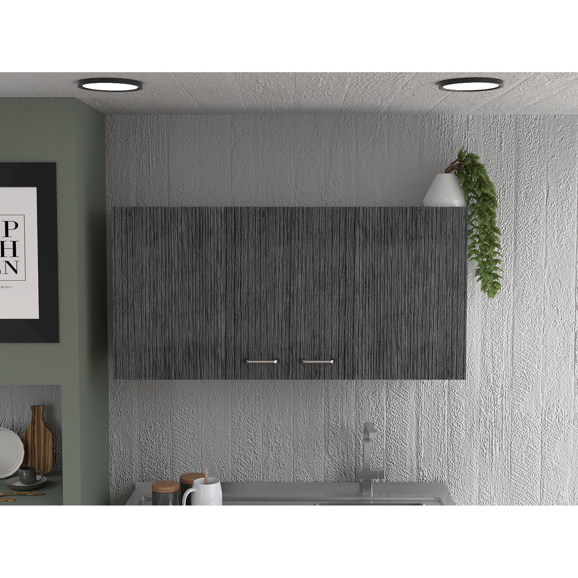 Modern Wall Cabinet In White/ Oak - Two Doors, Shelves, For Home Decor ...