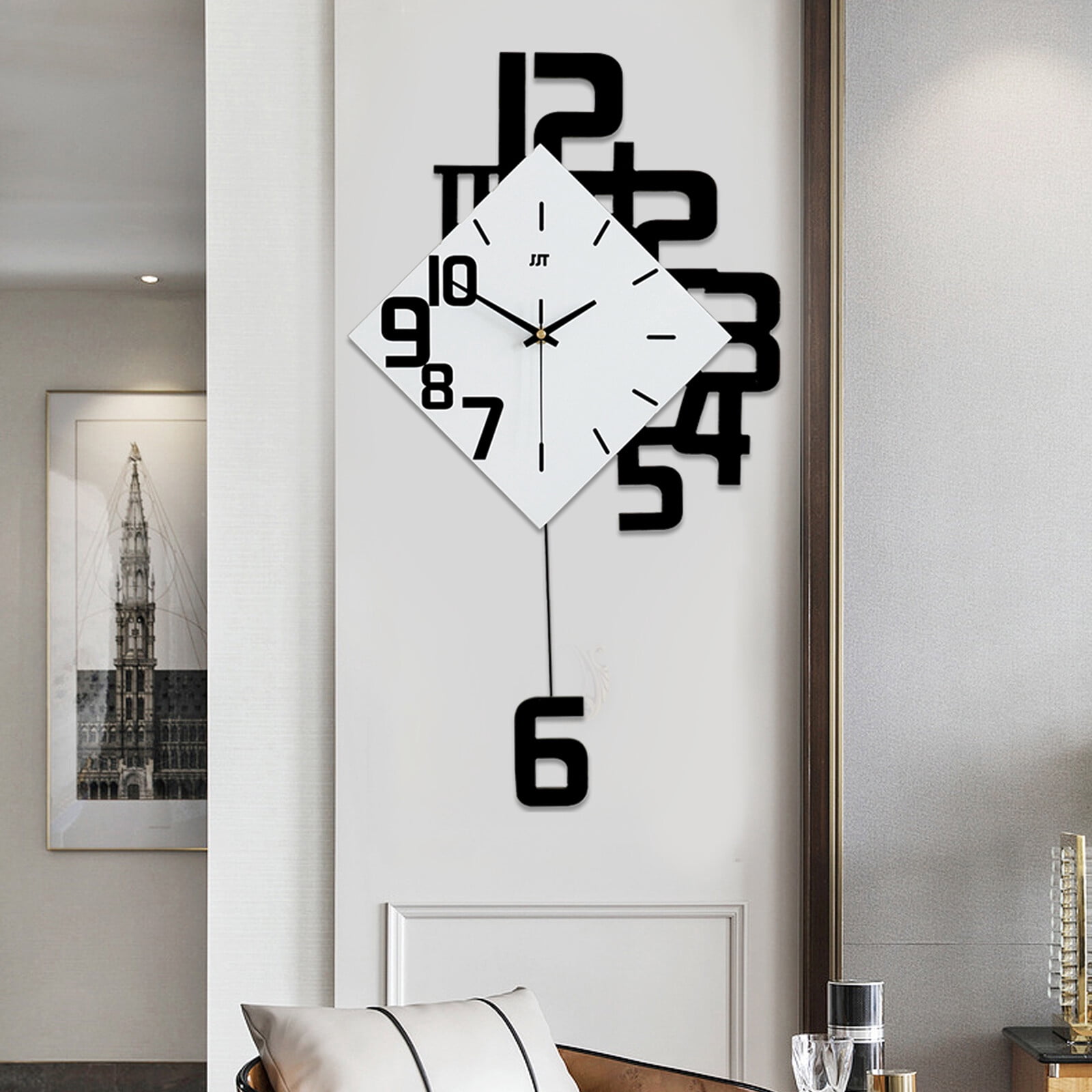 Modern Wall Clock Silent Swing Metal Quartz Clock Home Office Clock ...
