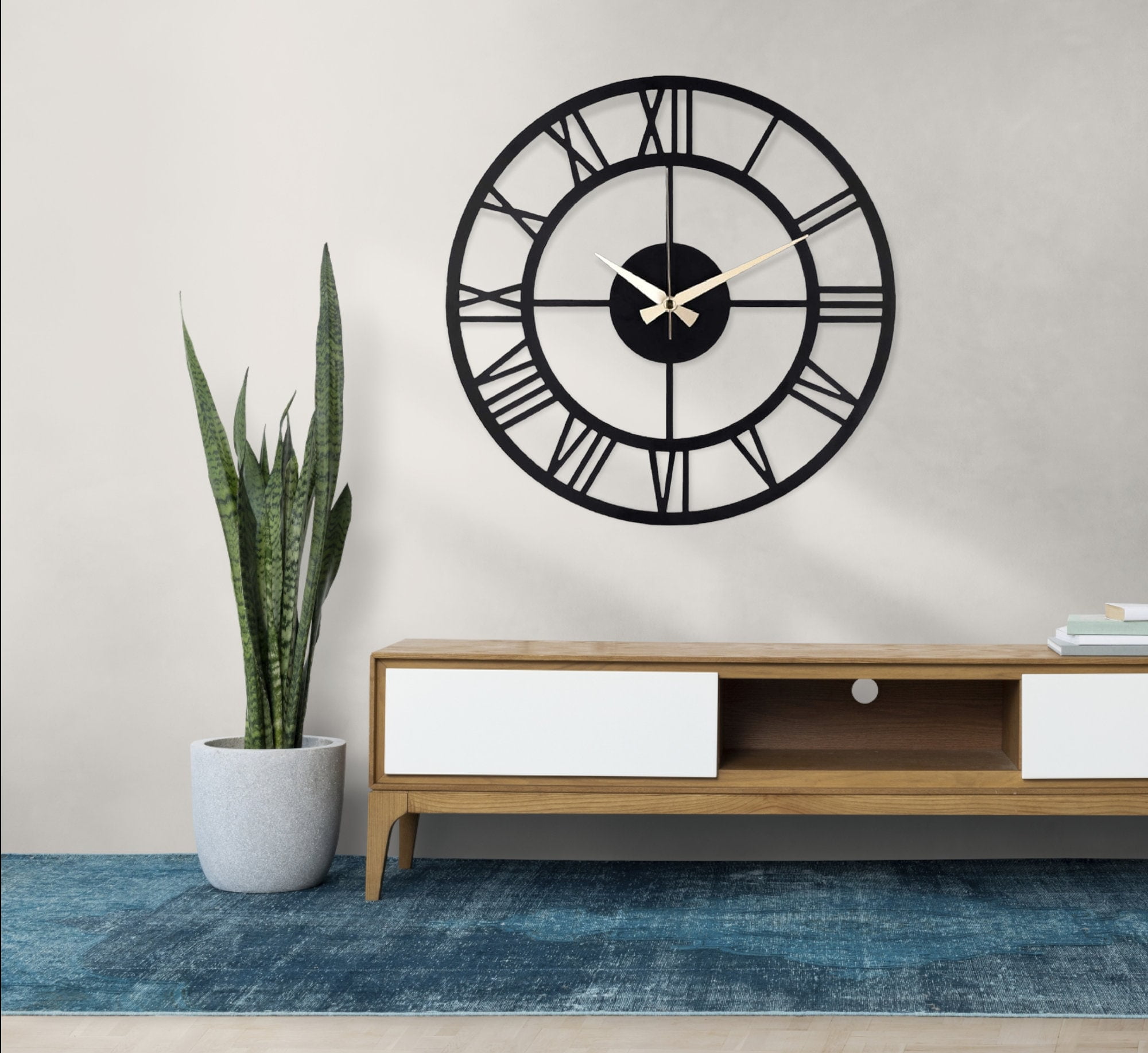 Enigmaa Décore Modern Wooden Wall Clock, Silent Oversize Clock ...