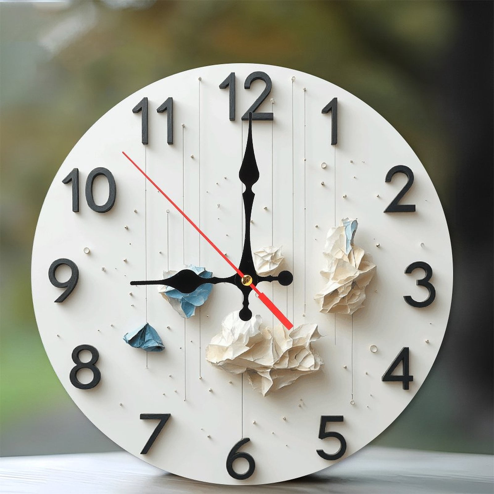 Modern Wall Clock with Unique 2D Paper Design 10-Inch Silent Wooden ...