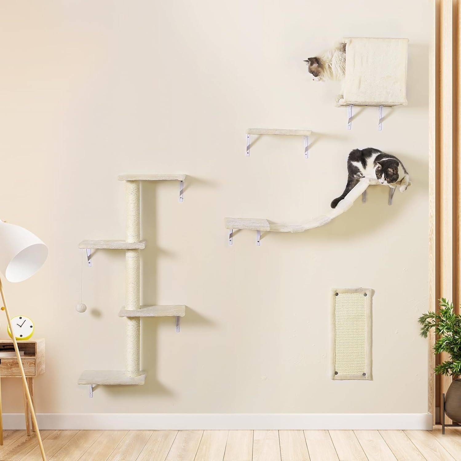 Modern Wall-Mounted Cat Furniture - 5pcs Cat Wall Shelves, Wooden ...