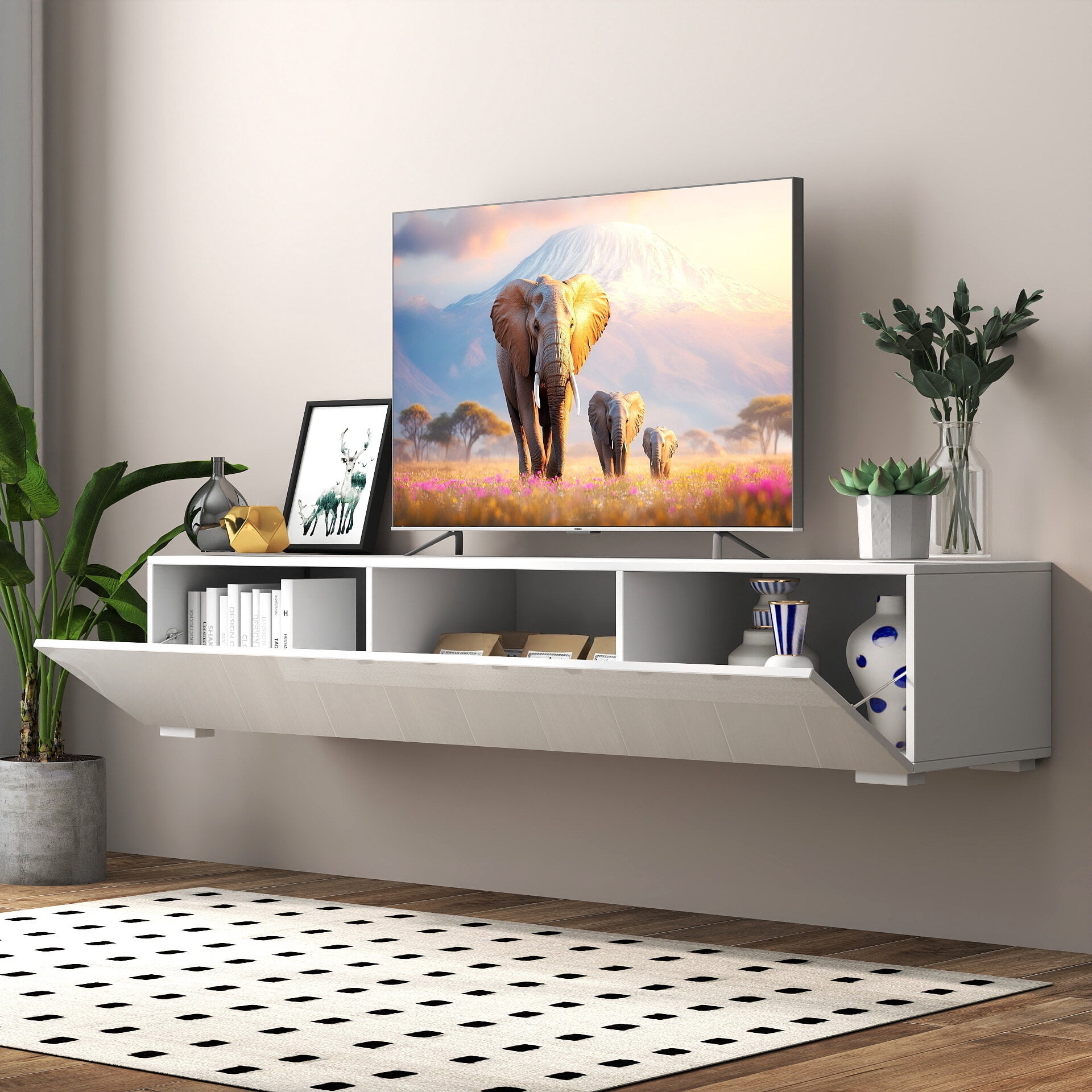 Modern Wall Mounted Entertainment Center with Storage Drop Down ...
