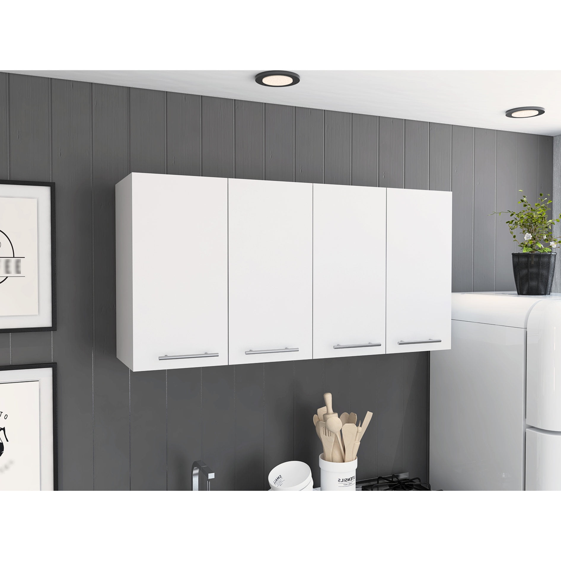 Modern Wall Mounted Kitchen Cabinet | 4 Doors, 2 Cabinets, 2 Shelves ...