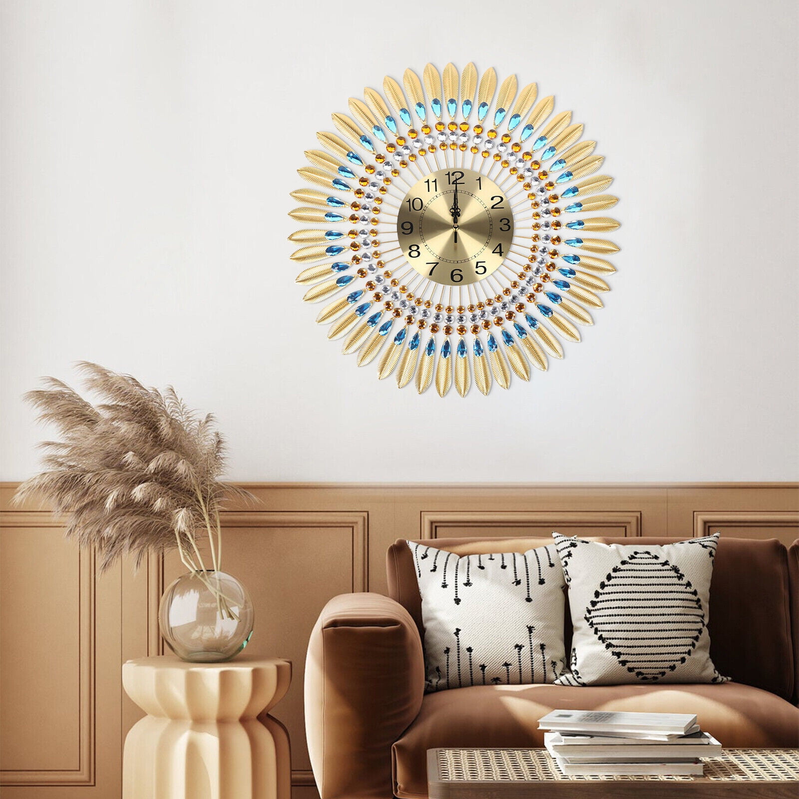 Modern Wall Mounted Metal Wall Clock Round Crystal Clock for Indoor ...