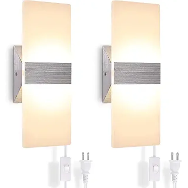 Modern Wall Sconces Plug in Set of 2, Plug in Wall Sconces 12W 3000K Warm White Acrylic LED Wall ...
