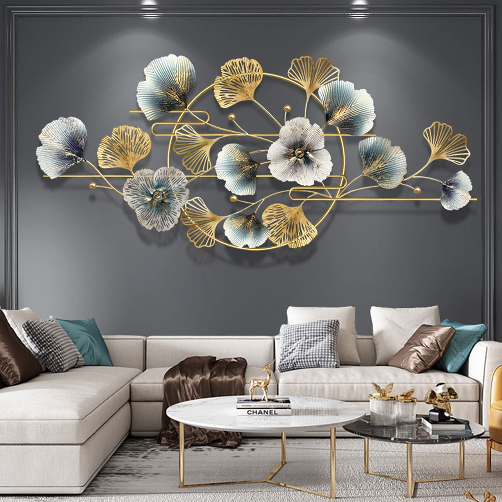 Modern Wall Sculpture ,3D Metal Wall Decor, Hanging Openwork ginkgo ...
