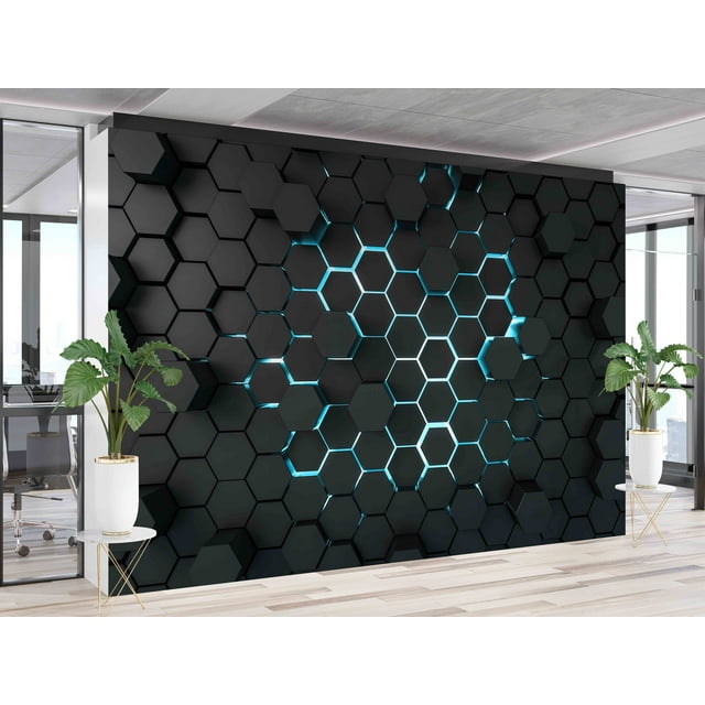Modern Wallpaper, 3d Effect Black Geometric Shapes Wal Art, Paper Wall ...