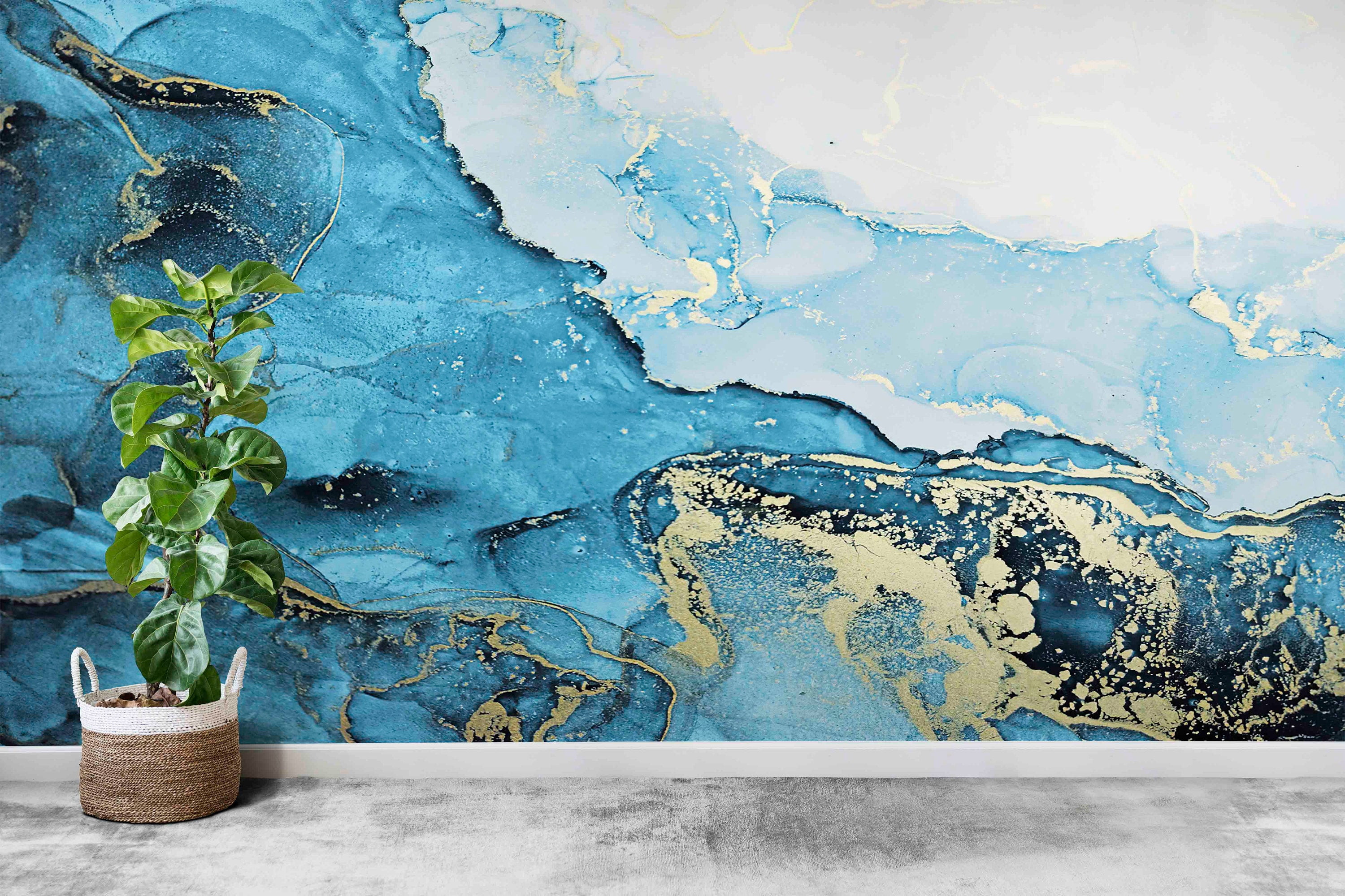 Modern Wallpaper, Abstract Marble Wall Poster, Blue Tones Marble Wall ...