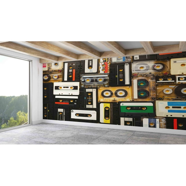 Modern Wallpaper, Audio Cassette Wall Decor, Paper Wall Art Nostalgic ...