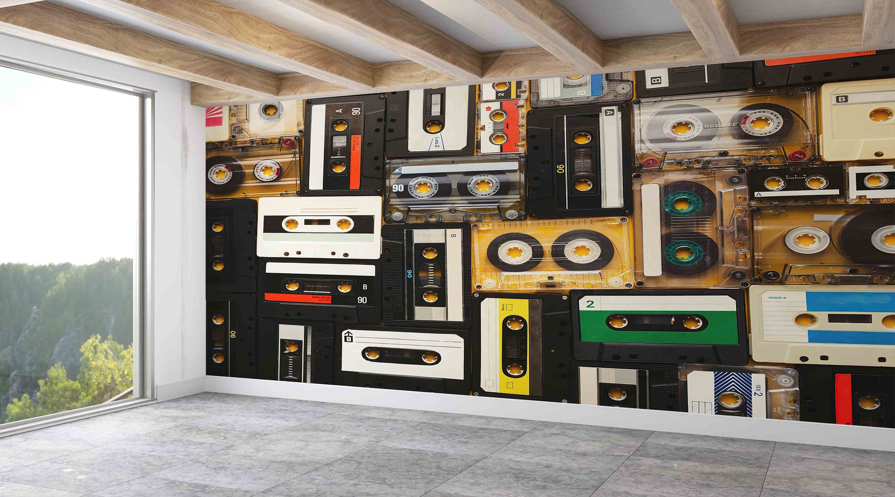 Modern Wallpaper, Audio Cassette Wall Decor, Paper Wall Art Nostalgic ...