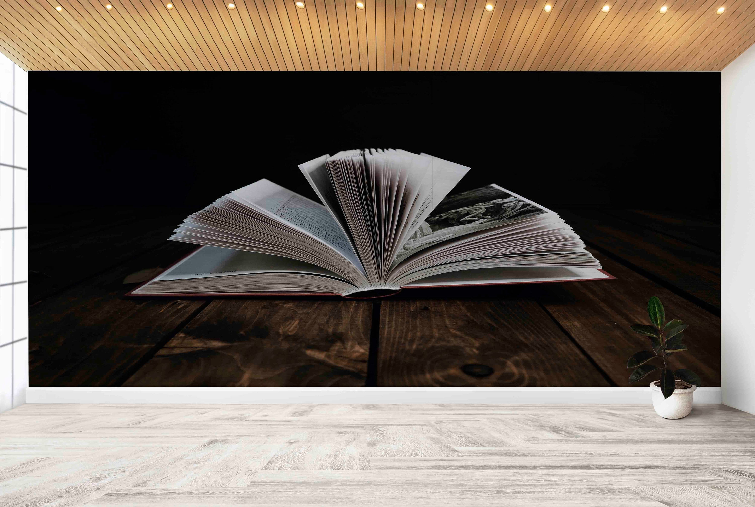 Modern Wallpaper, Book Pages Wallpaper, Paper Wall Art Open Book Wall ...