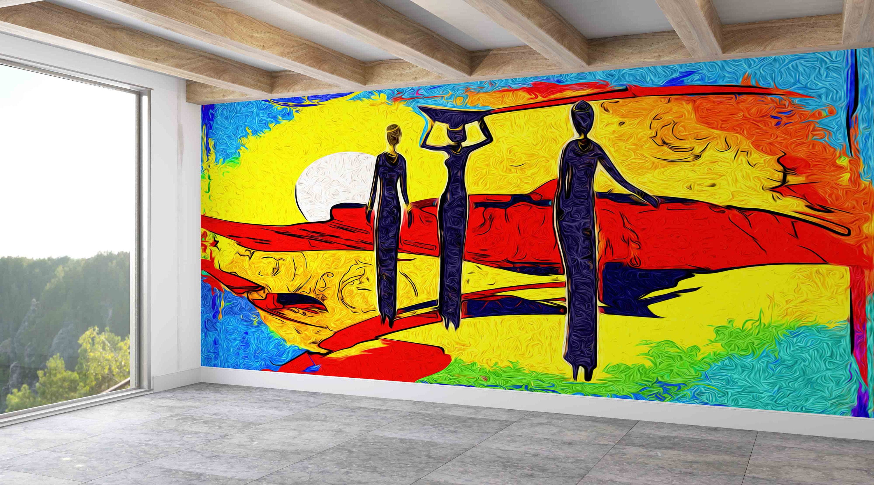 Modern Wallpaper, Custom Wallpaper, Paper Wall Art African Landscape ...