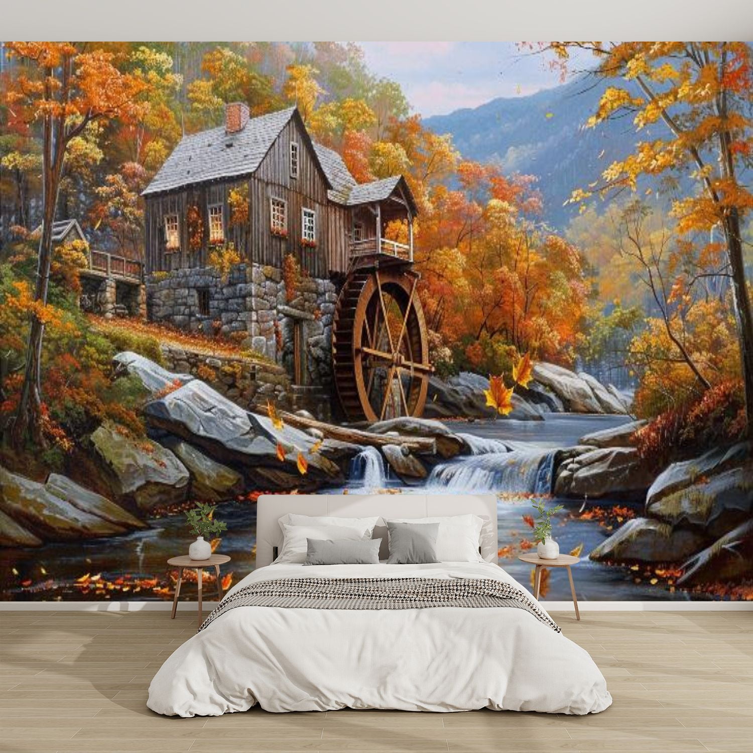 Modern Wallpaper Murals 3D 19th Century Autumn Mill Landscape Peel and ...