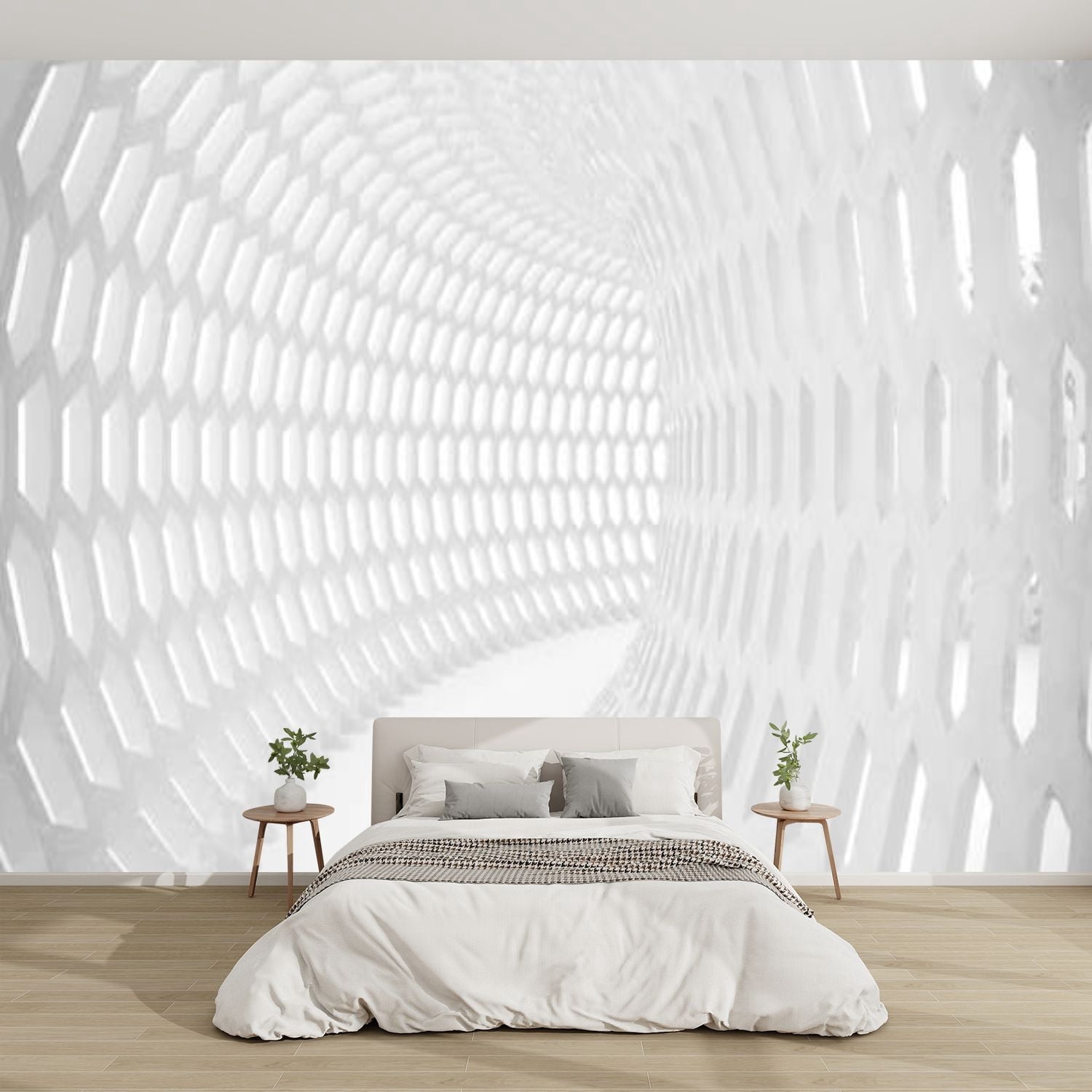 Modern Wallpaper Murals 3D 3D Rendering Of Abstract Hexagon Grid Mesh ...