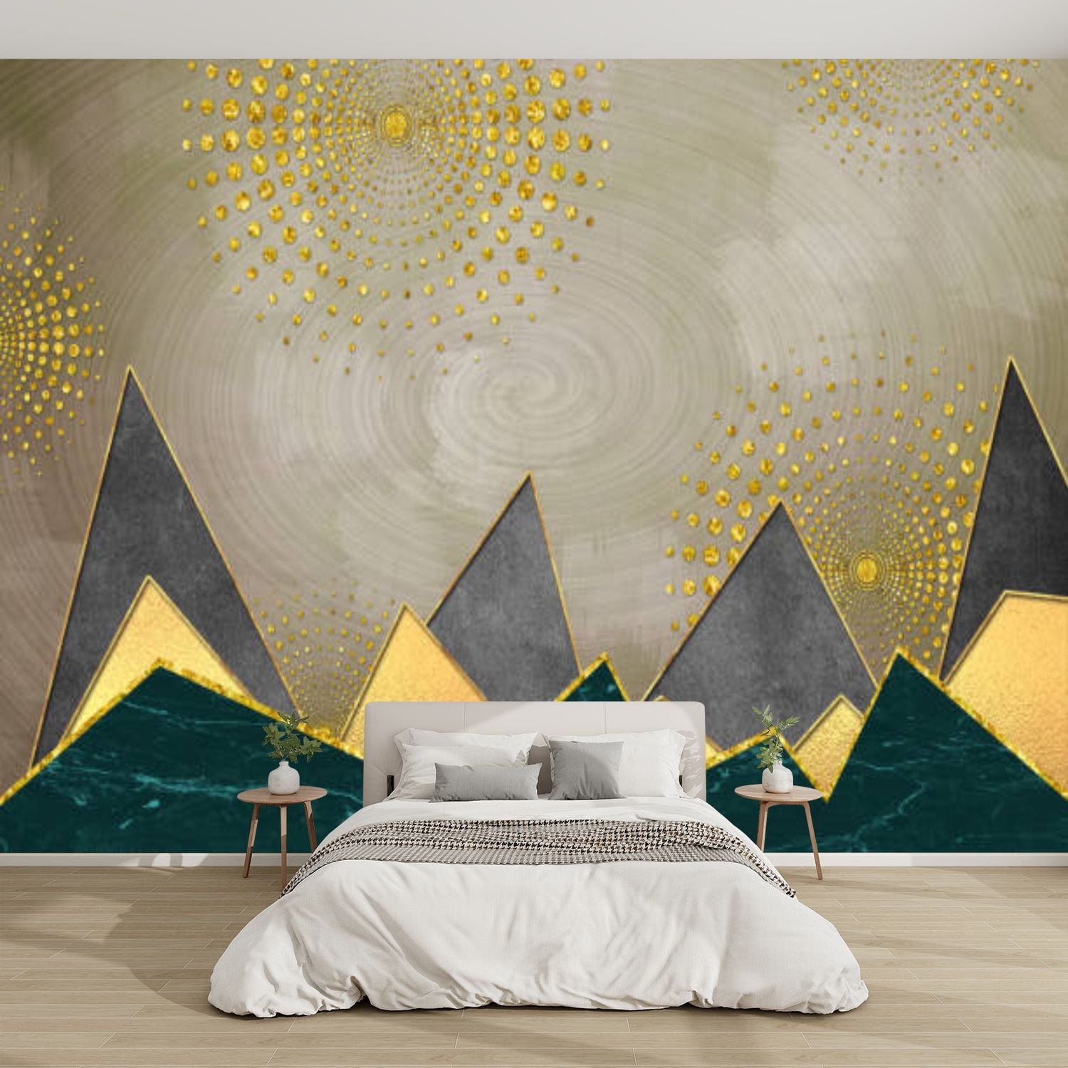 Modern Wallpaper Murals 3D 3d geometric shapes goden black dark ...