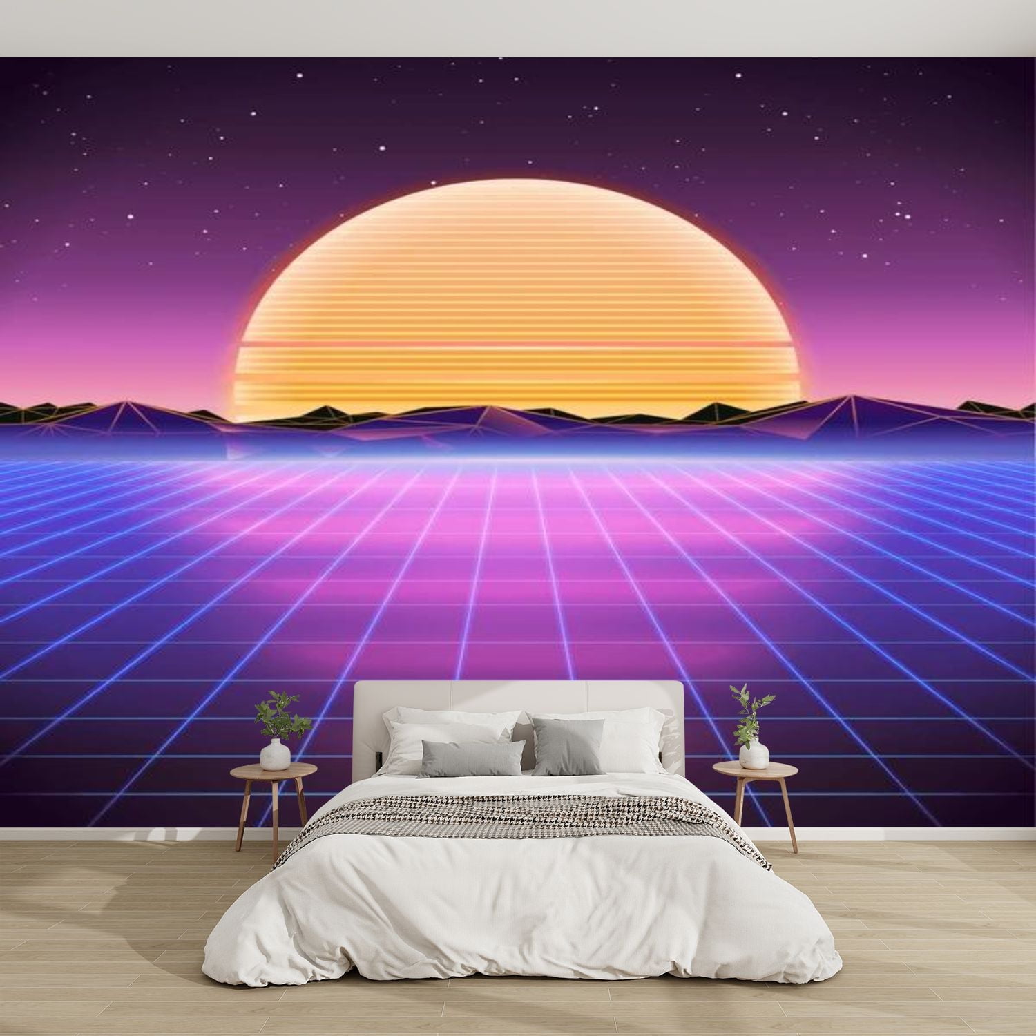Modern Wallpaper Murals 3D 80s Retro Background retro wave 1980s ...