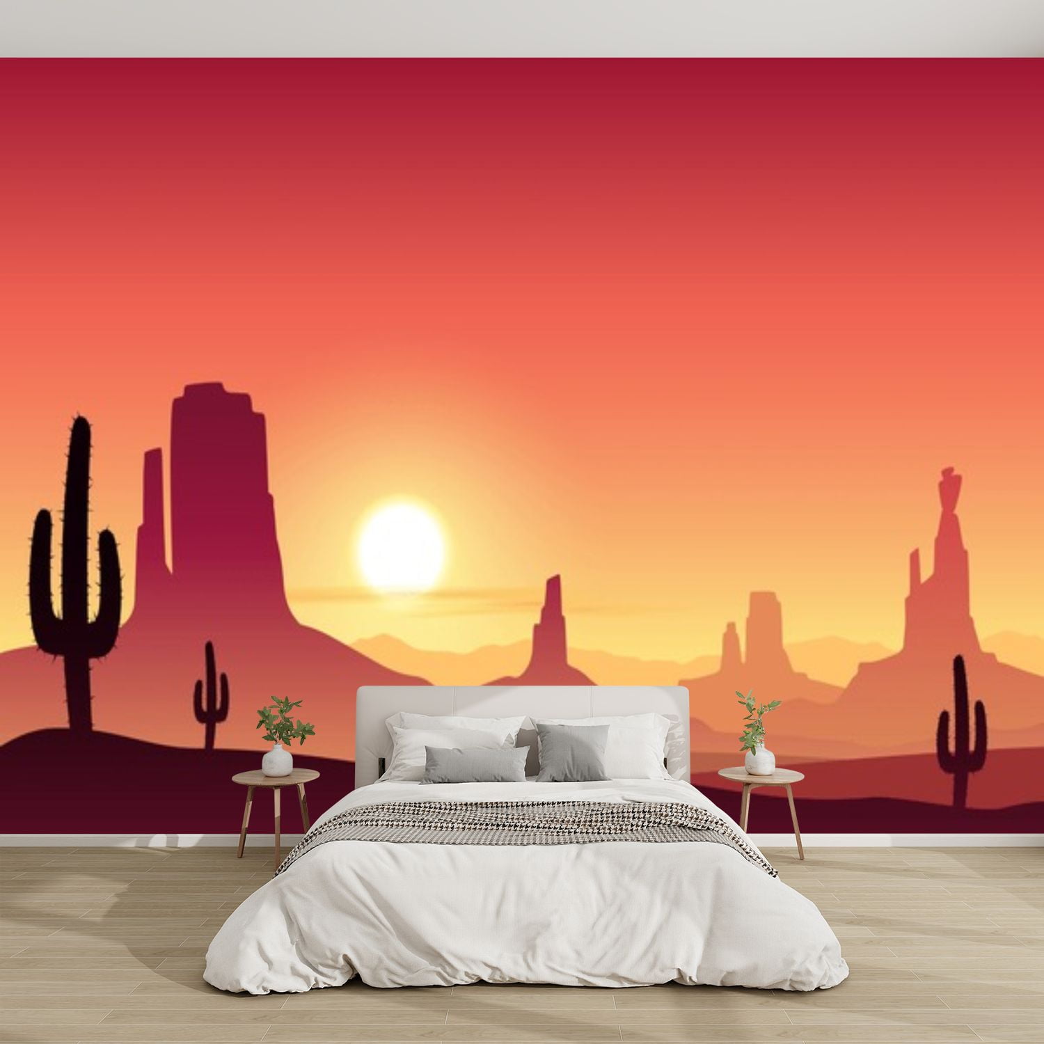 Modern Wallpaper Murals 3D A Desert Landscape Mountains Sunset Sunrise ...