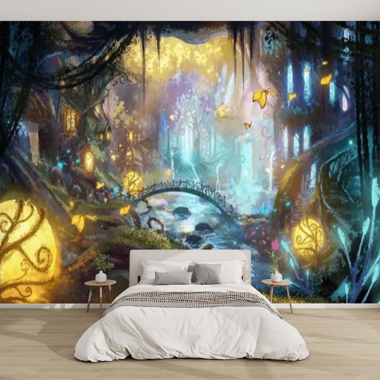 Modern Wallpaper Murals 3D A colorful fairies magical glowing plants ...