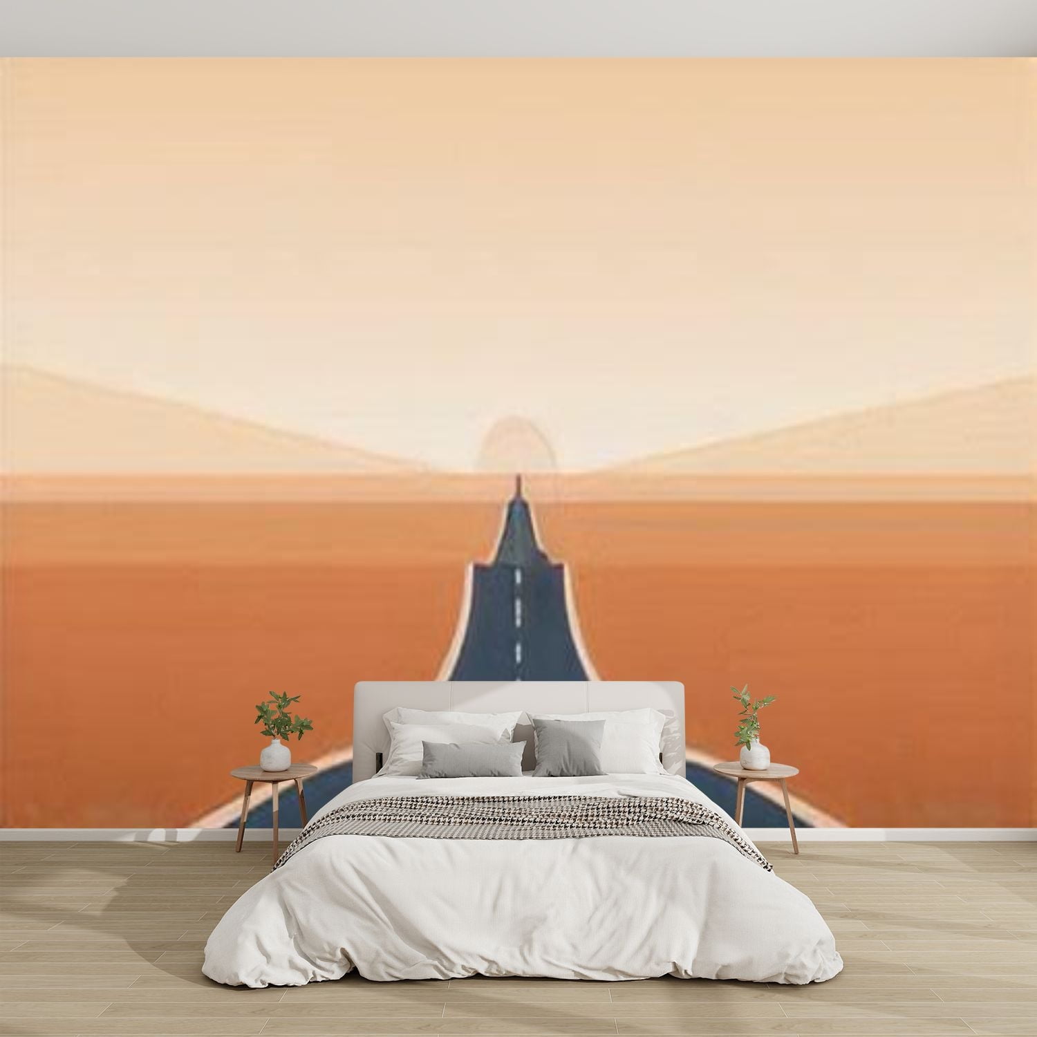 Modern Wallpaper Murals 3D A small car drives endless desert expanses ...