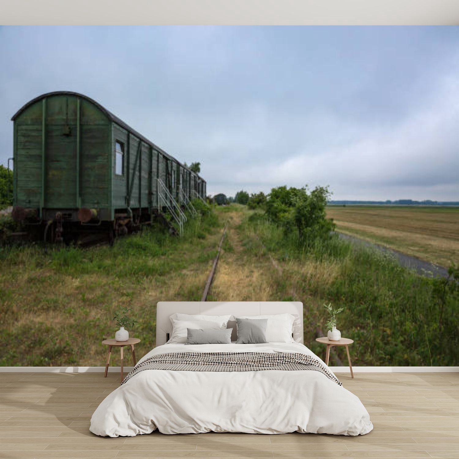 Modern Wallpaper Murals 3D Abandoned railway wagons old railway track ...