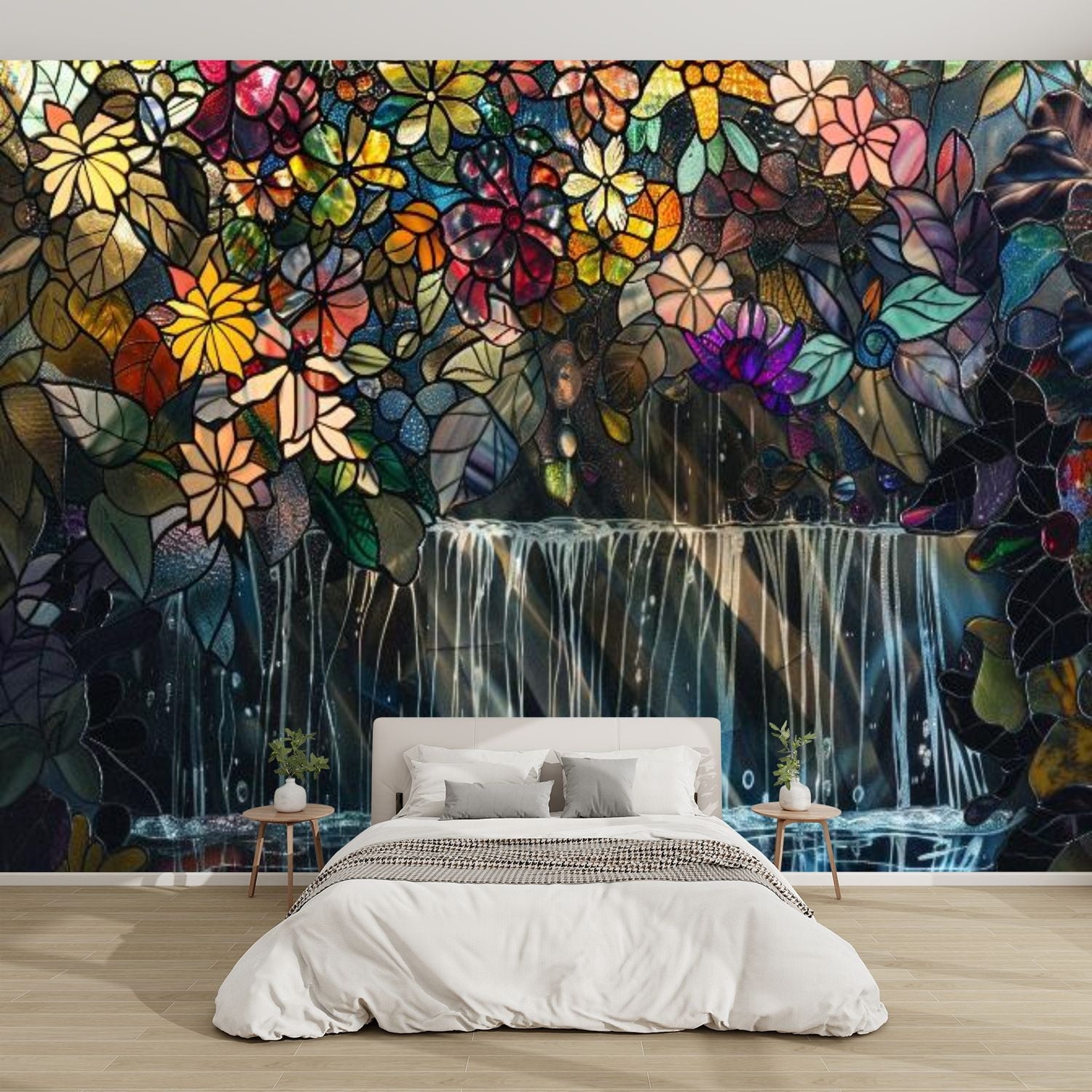 Modern Wallpaper Murals 3D Abstract Flora Cascade Fountain Stained ...