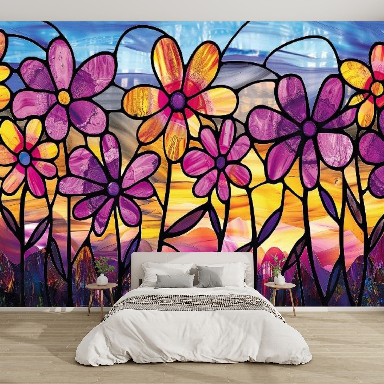 Modern Wallpaper Murals 3D Abstract Floral Stained Glass Decor Peel and ...