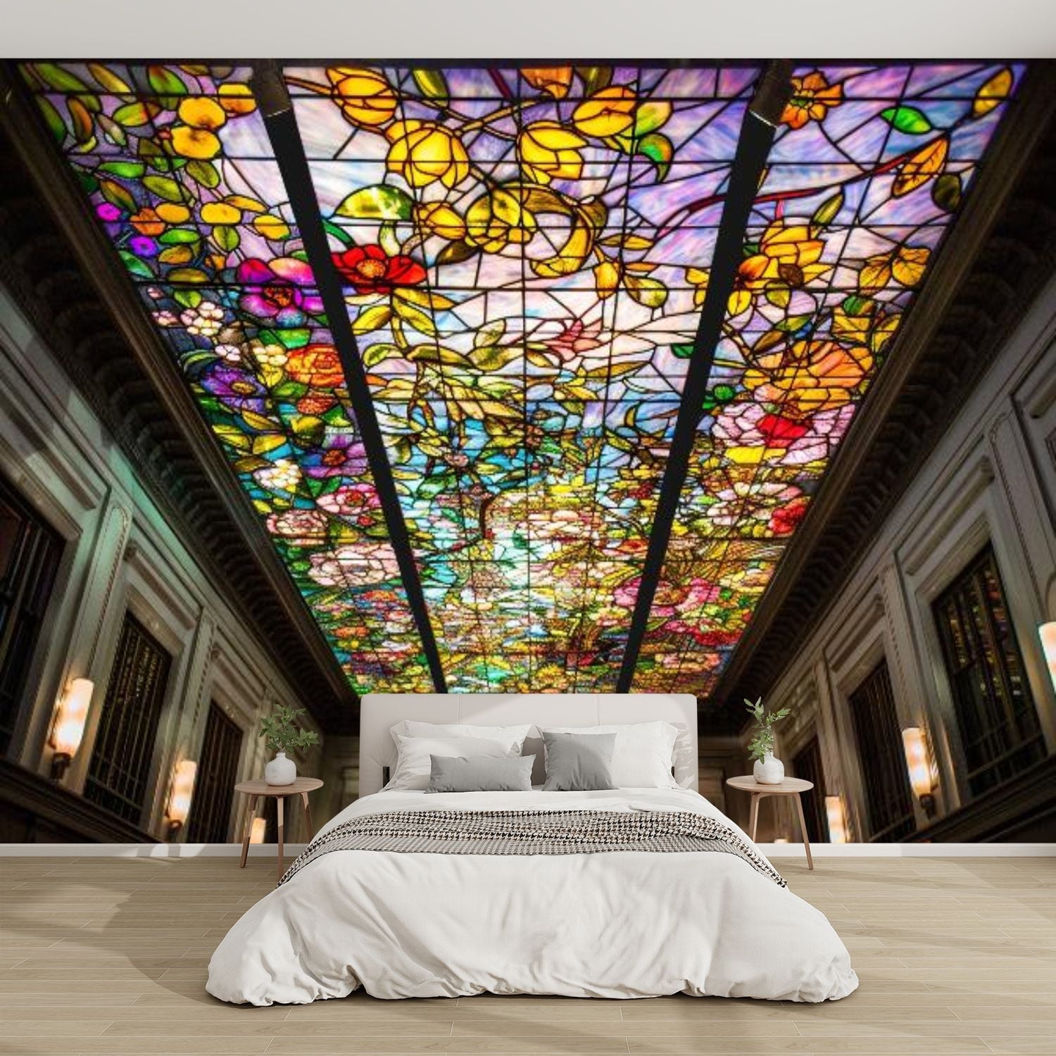Modern Wallpaper Murals 3D Abstract Garden Stained Glass Vibrant ...