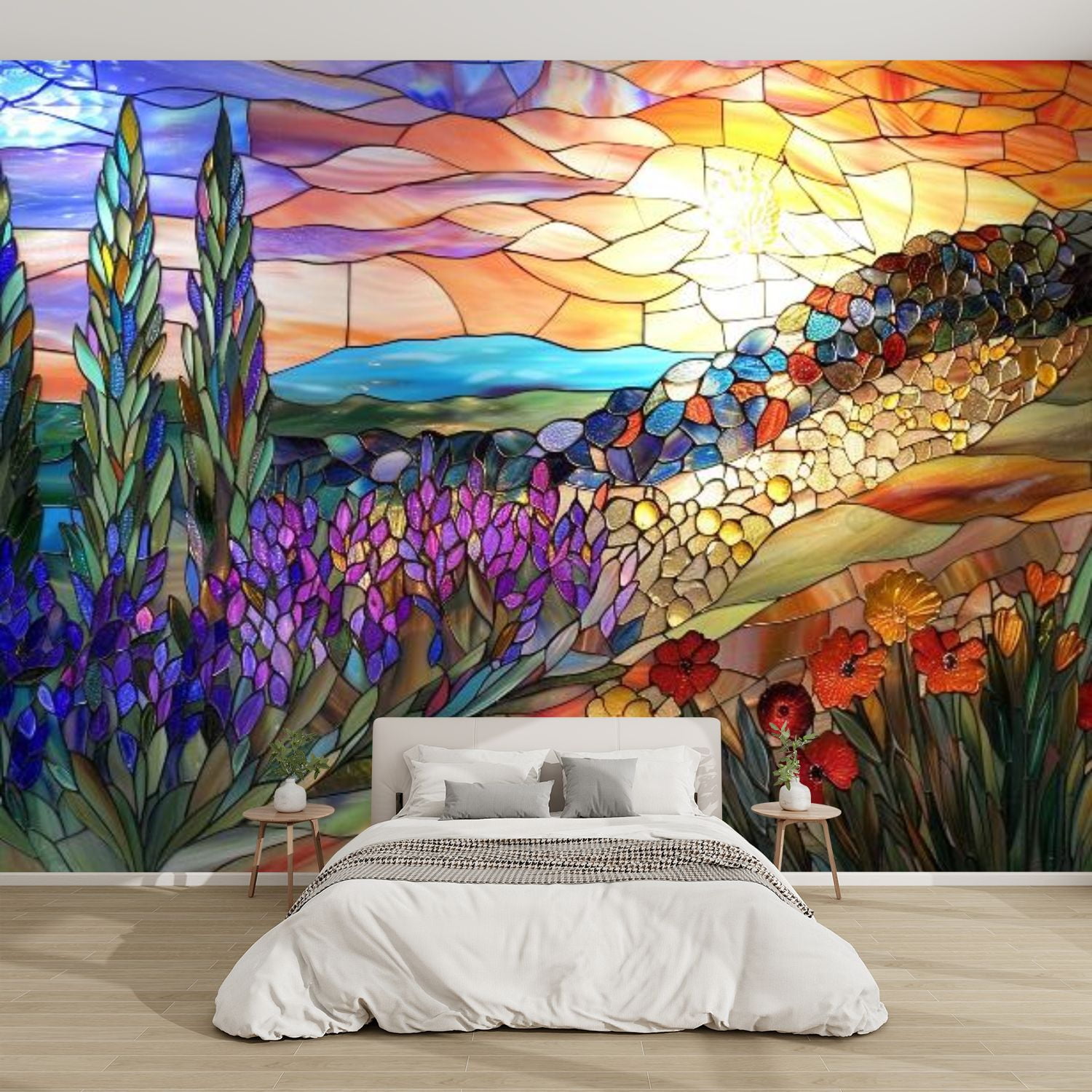 Modern Wallpaper Murals 3D Abstract Meadow Stained Glass Panel Peel and ...