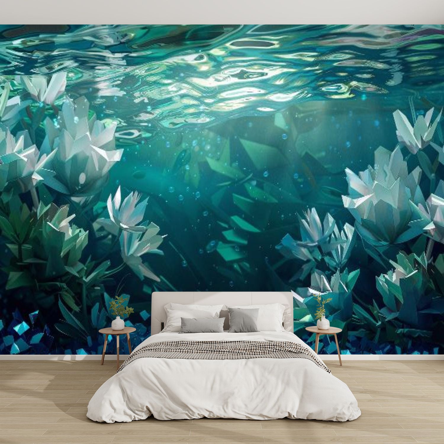 Modern Wallpaper Murals 3D Abstract Ocean Flora Illustration Serene ...