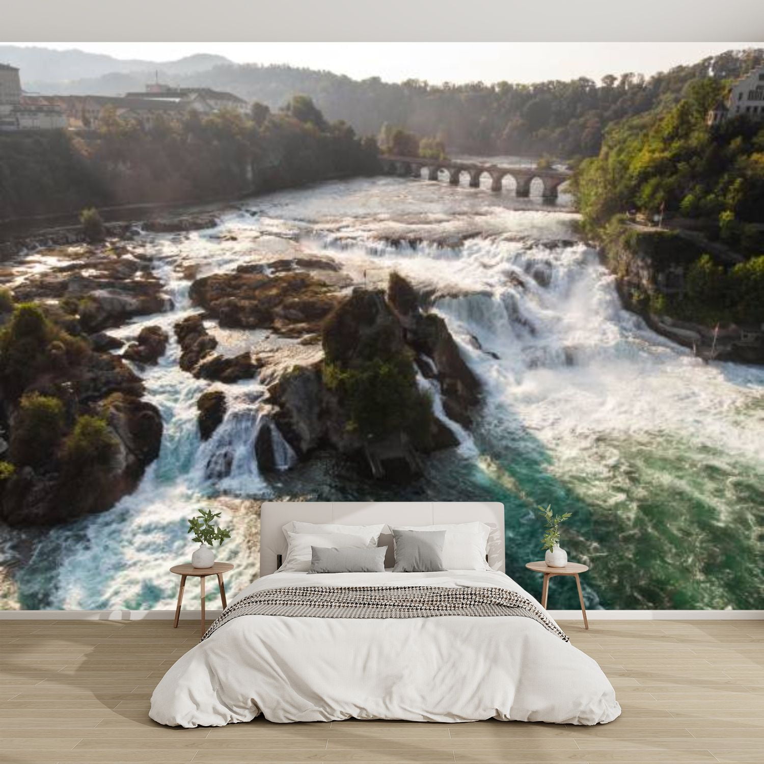 Modern Wallpaper Murals 3D Aerial panorama Rheinfall cascade waterfall ...