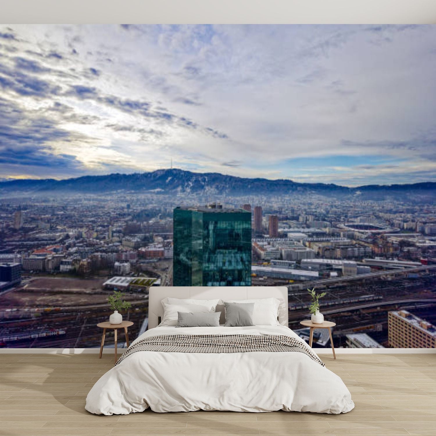 Modern Wallpaper Murals 3D Aerial view City Z rich seen from industrial ...